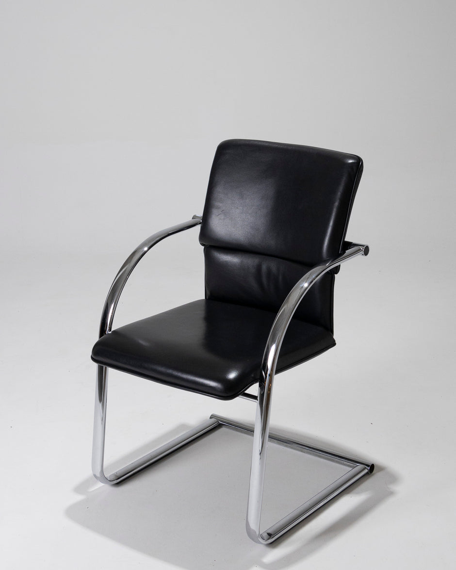 FAUTEUIL DE BUREAU EN CUIR ET CHROME, MARTIN STOHL, 1970s